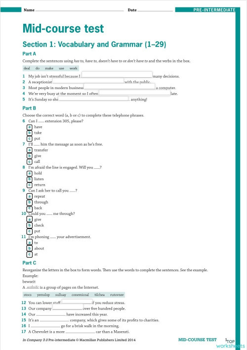 In company pre-intermediate mid-course. Interactive worksheet ...