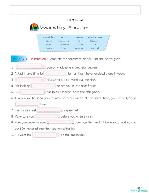 Unit 3 Email. Interactive worksheet | TopWorksheets