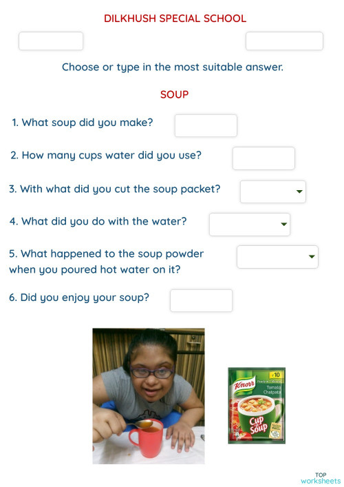 CUP - A - SOUP 2. Interactive worksheet | TopWorksheets