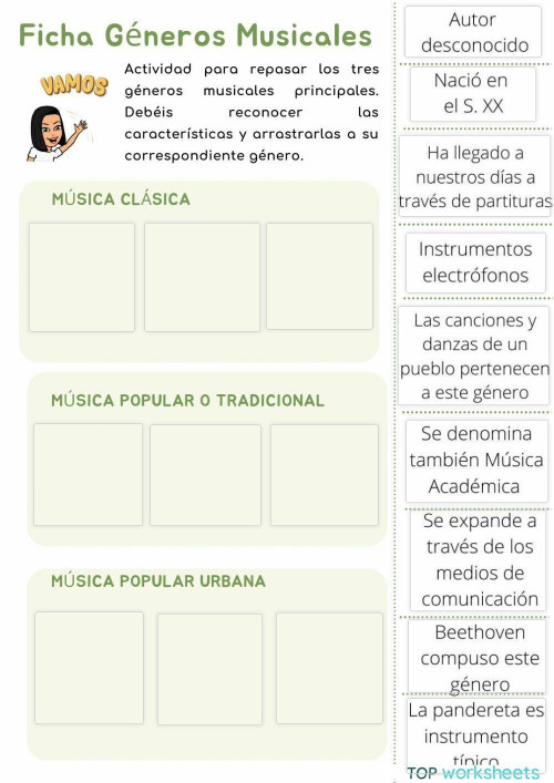 Géneros Musicales Ficha 1. Ficha interactiva | TopWorksheets