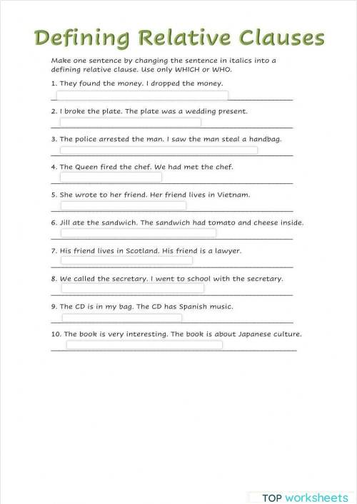 Defining relative clauses. Interactive worksheet | TopWorksheets