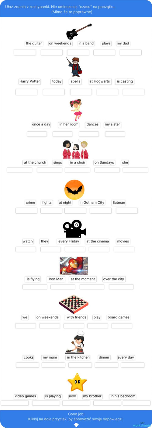 gramar - svo miejsce czas - 1. Interactive worksheet | TopWorksheets