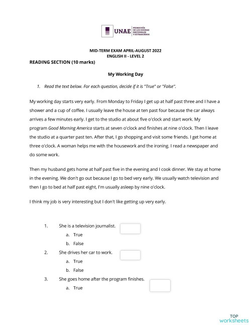 READING SECTION. Interactive worksheet | TopWorksheets