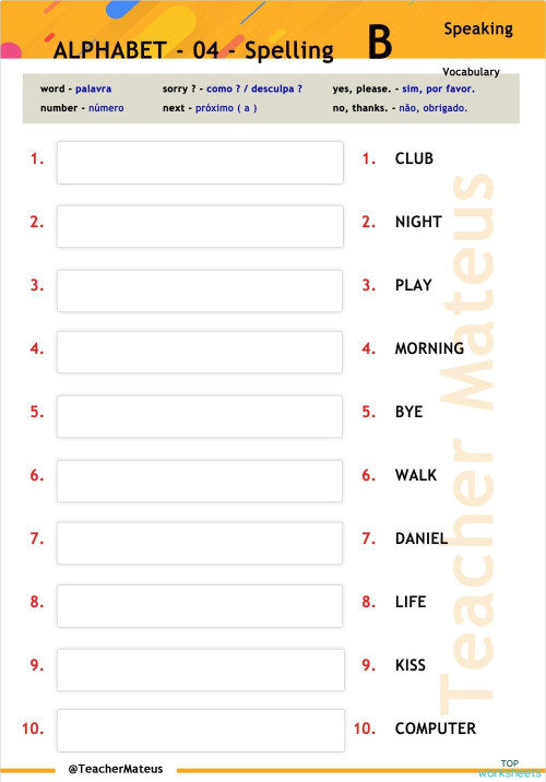 004 - ALPHABET - 04 - B - Speaking. Interactive worksheet | TopWorksheets