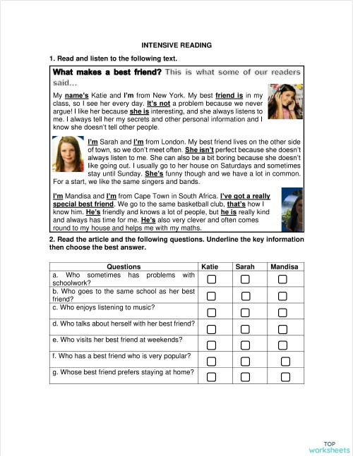 Intensive Reading - The Verb To Be. Interactive worksheet | TopWorksheets