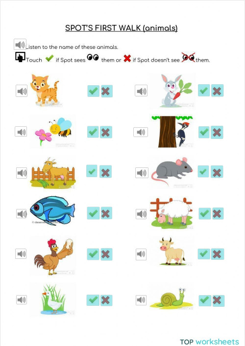 Spot's first walk (animals). Interactive worksheet | TopWorksheets