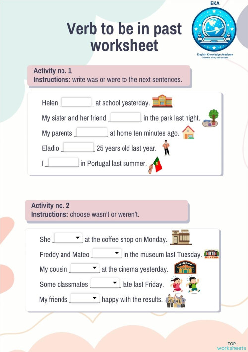 Verb to be in past worksheet. Interactive worksheet | TopWorksheets