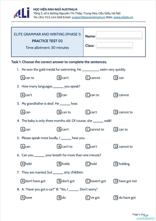 EGW1_ L2_Practice Test 2. Interactive worksheet | TopWorksheets