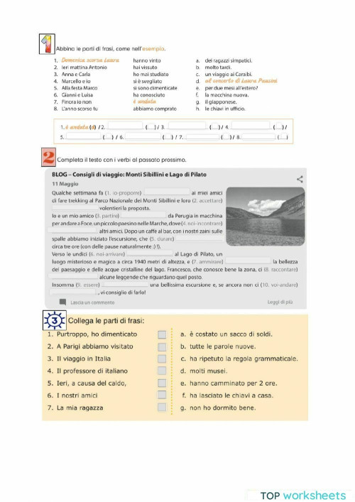 Passato prossimo Italiano per stranieri. Scheda interattiva | TopWorksheets