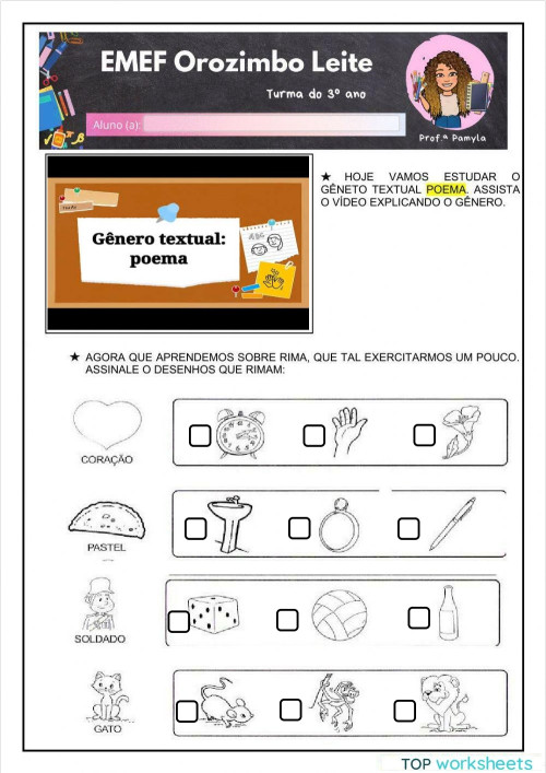 Gênero textual poema. Ficha interativa | TopWorksheets