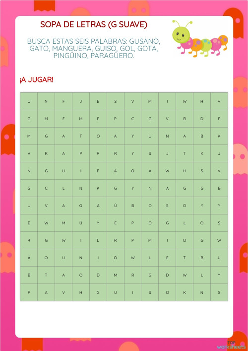 SOPA DE LETRAS (G SUAVE). Ficha interactiva | TopWorksheets