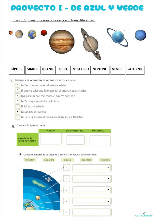PROYECTO I - DE AZUL Y VERDE 1. Ficha interactiva | TopWorksheets