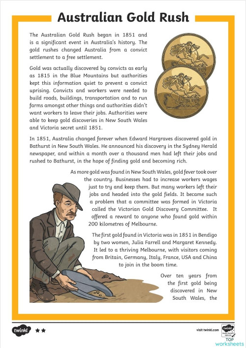 The Australian Gold Rush Comprehension 2. Interactive worksheet ...