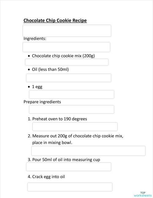 Chocolate Chip Cookie Recipe. Interactive worksheet | TopWorksheets