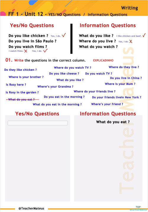FF 1 - Unit 12 - 0 - YES NO Questions VS Information Questions ...