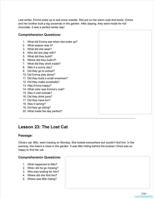 Reading Comprehension A2. Interactive worksheet | TopWorksheets