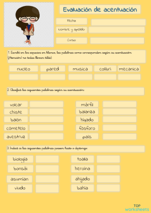 Acentuación: fichas interactivas y ejercicios online | TopWorksheets