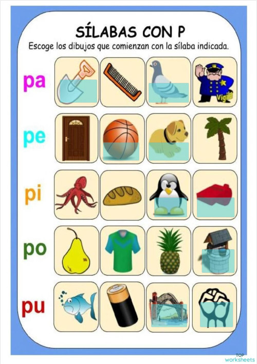 Fonema P: fichas interactivas y ejercicios online | TopWorksheets