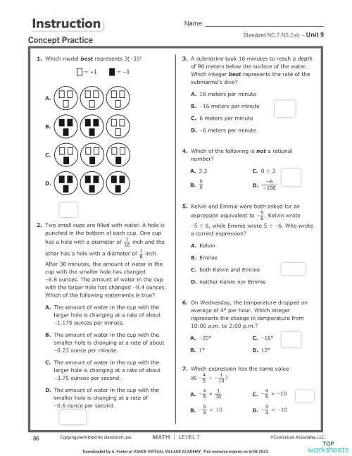 7-iReady NS.2ab Concept Practice. Interactive worksheet | TopWorksheets