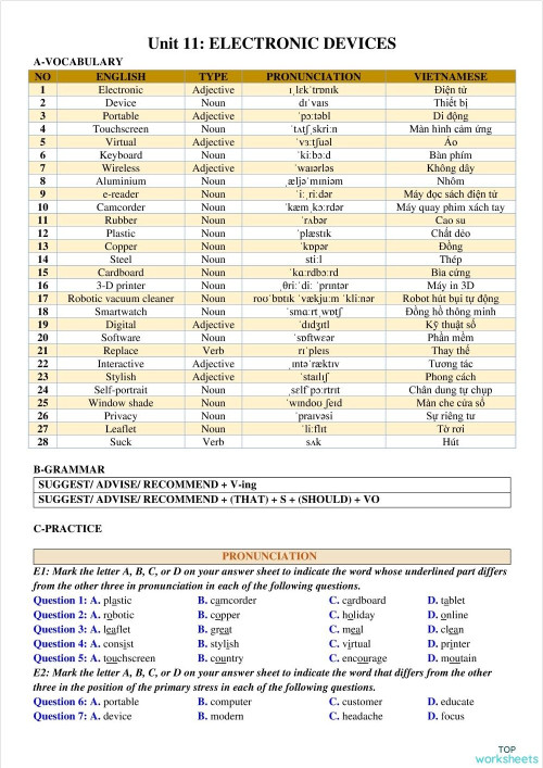 Global 9-Unit 11. Bài tập tương tác | TopWorksheets