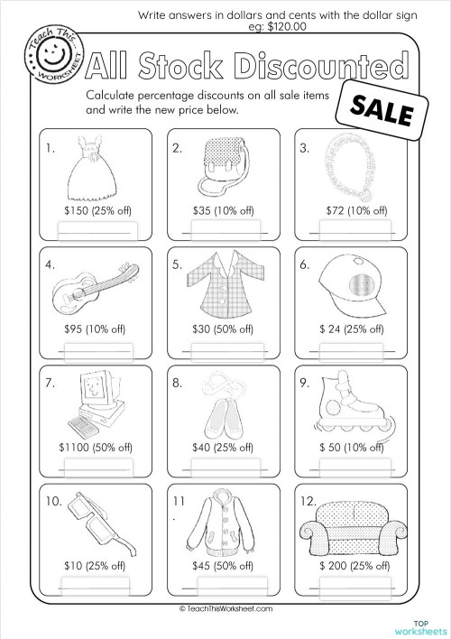 Discounts: All Stocks Discounted. Interactive worksheet | TopWorksheets