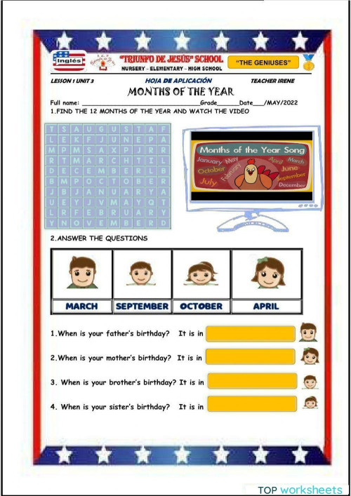 Months of the year. Interactive worksheet | TopWorksheets