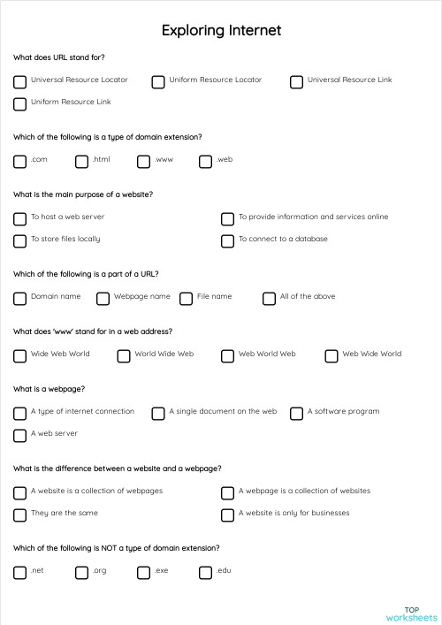 Exploring Internet. Interactive worksheet | TopWorksheets