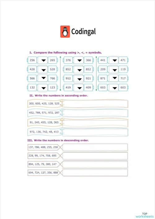 _Comparing and Ordering 3 digit number. Interactive worksheet | TopWorksheets