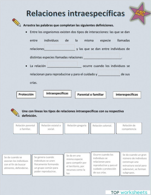 Relaciones intraespecíficas. Ficha interactiva | TopWorksheets