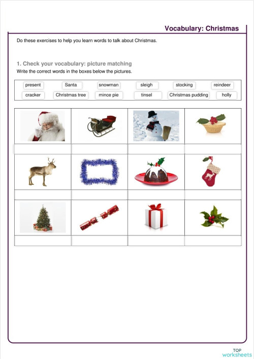 Vocabulary Christmas. Interactive worksheet | TopWorksheets