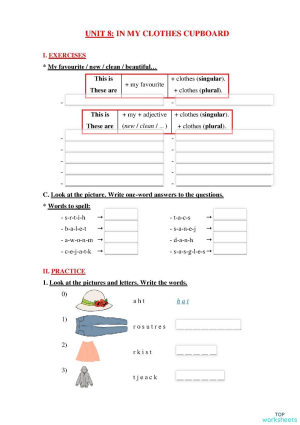Unit 8: In my clothes cupboard. Interactive worksheet | TopWorksheets