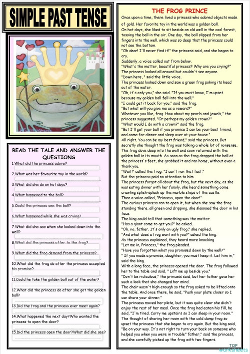 SIMPLE PAST STORY - THE FROG PRINCE. Interactive worksheet | TopWorksheets