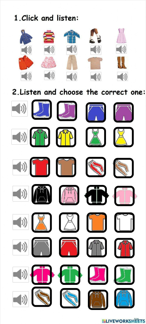 EN2_U2_Clothes_listen. Interactive worksheet | TopWorksheets