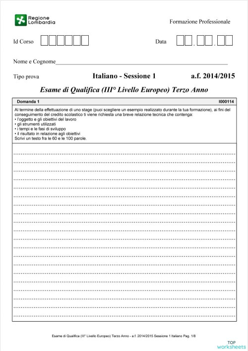 PROVA DI QUALIFICA. Scheda interattiva | TopWorksheets