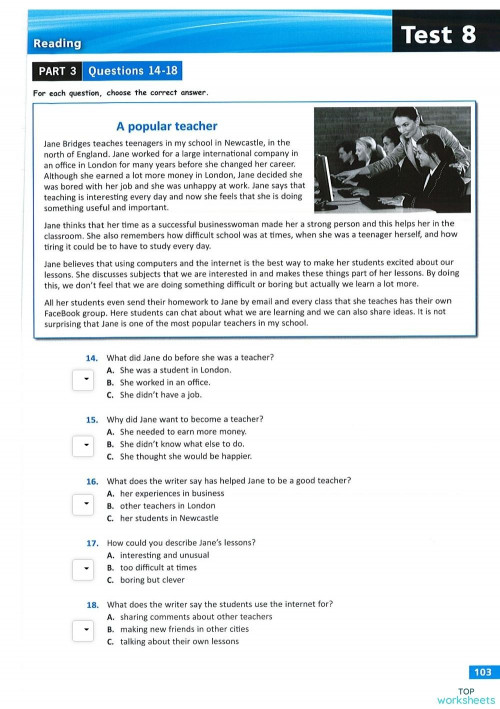 STARTERS READING AND WRITING PART 4. Interactive worksheet | TopWorksheets