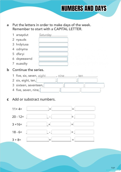 NUMBERS AND DAYS. Ficha interactiva | TopWorksheets