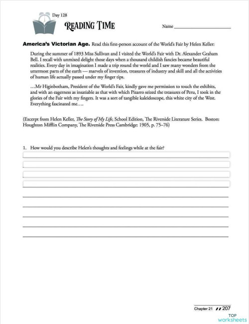 Chapter 21:Reading Time Pg 207. Interactive worksheet | TopWorksheets
