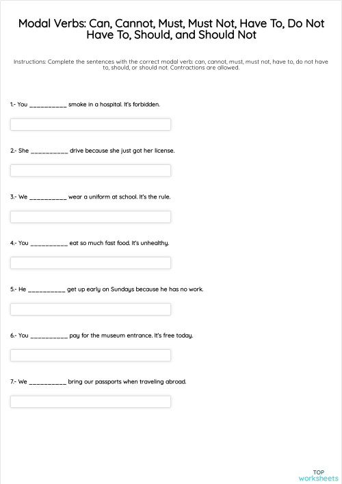 Modal Verbs: Can, Cannot, Must, Must Not, Have To, Do Not Have To ...