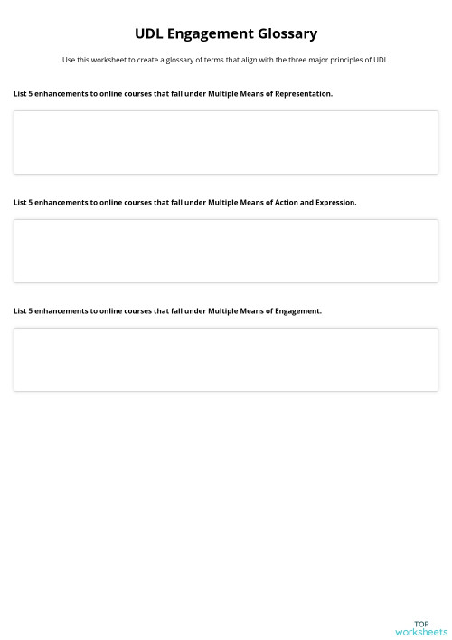 UDL Engagement Glossary. Interactive worksheet | TopWorksheets