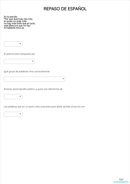 REPASO DE ESPAÑOL. Ficha interactiva | TopWorksheets