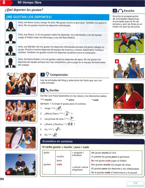 Mi tiempo libre 94. Ficha interactiva | TopWorksheets