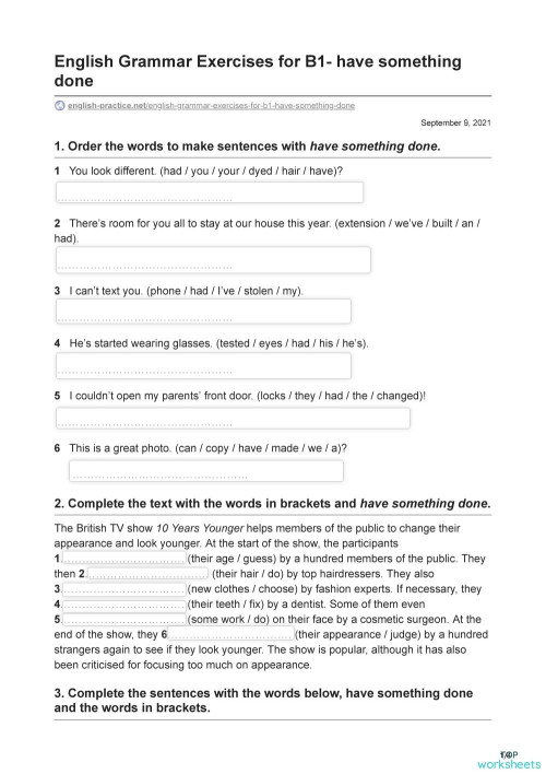 have something done (II). Interactive worksheet | TopWorksheets