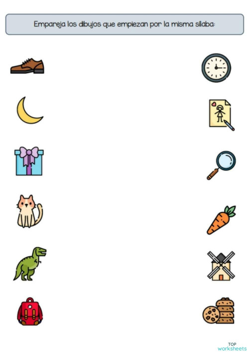 Emparejar sílabas. Ficha interactiva | TopWorksheets