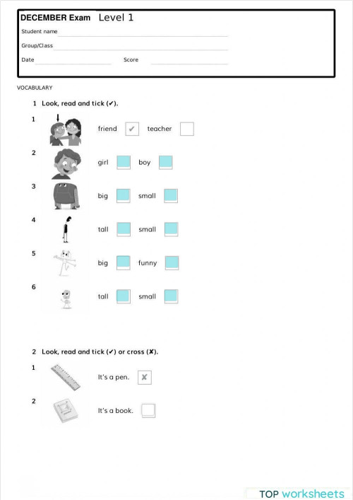 STARTERS Exam 1. Interactive worksheet | TopWorksheets