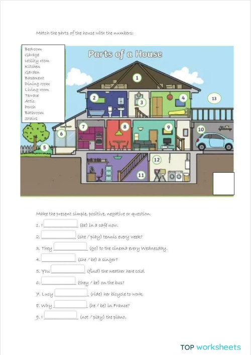 Parts of a house, present simple and adverbs of frequency. Interactive ...
