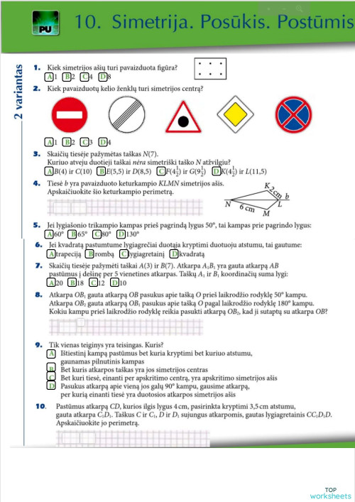 Simetrija: interactive worksheets and online exercises | TopWorksheets
