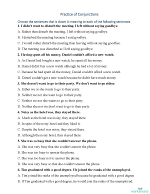 Conjunctions. Interactive worksheet | TopWorksheets