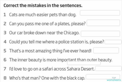 Mistakes in the sentences. Interactive worksheet | TopWorksheets