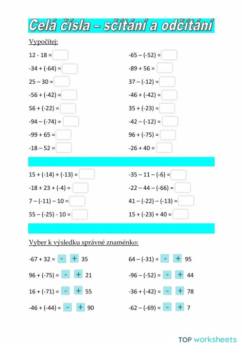 Interactive worksheets and online exercises in czech | TopWorksheets