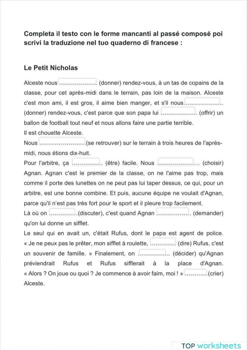 Le Petit Nicholas. Fiche interactive | TopWorksheets